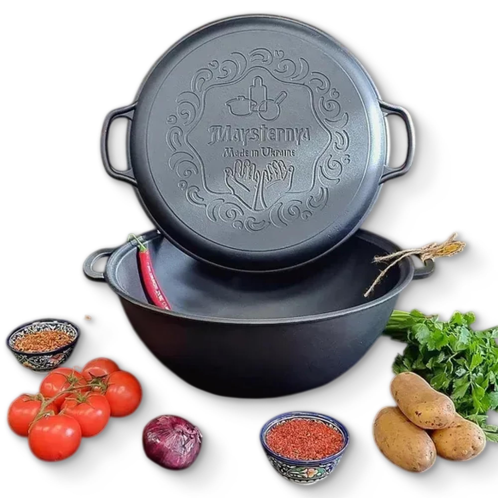 15.8 Quarts (15 L) Cast Iron Uzbek Cauldron with Grill Pan Lid
